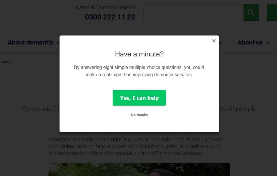 Website intercepts | Alzheimer's Society